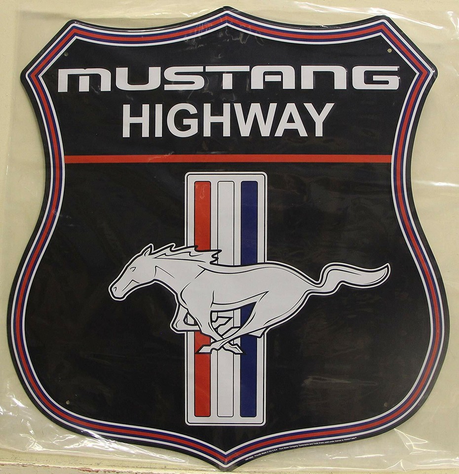 FORD MUSTANG HWY SHIELD 24" X LARGE ROUND SIGN METAL TIN EMBOSSED LOGO ...