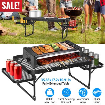 Folding Camping Table with 2 Wing Panel Aluminum Picnic Table Heat ...