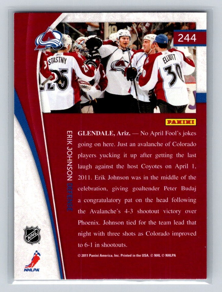2011 Panini Pinnacle #244 Erik Johnson Colorado Avalanche | eBay