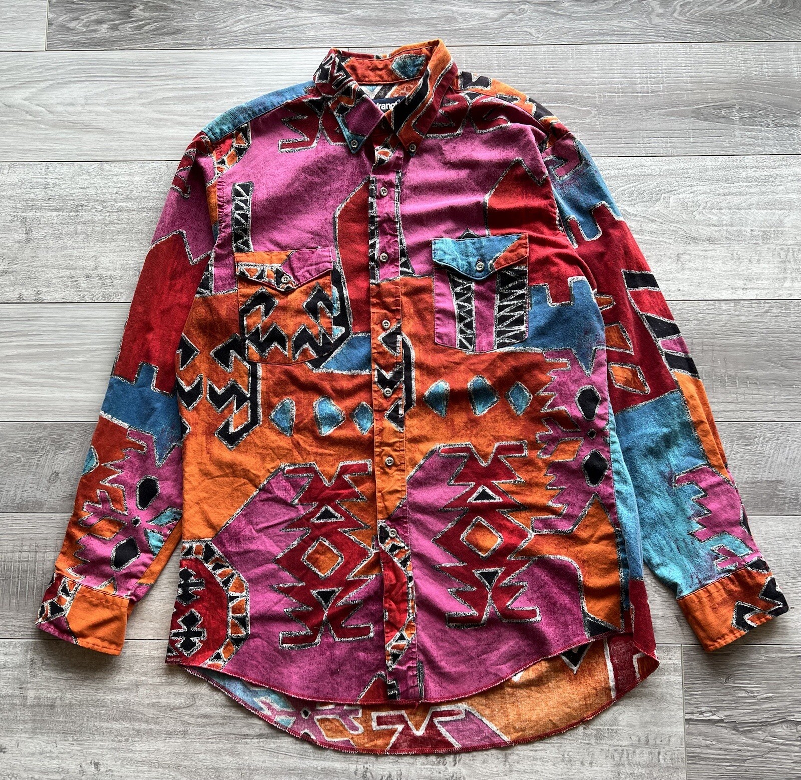 Vintage Wrangler Pink Aztec Navajo Print Cowboy Cut W… - Gem