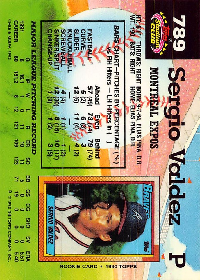 Sergio Valdez 1992 Stadium Club 789 Montreal Expos Baseball Card | eBay