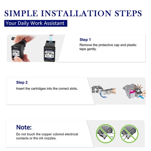 67-XL 67XL XXL Black & Color Ink for HP Deskjet Plus 4140 4152 4155 ...