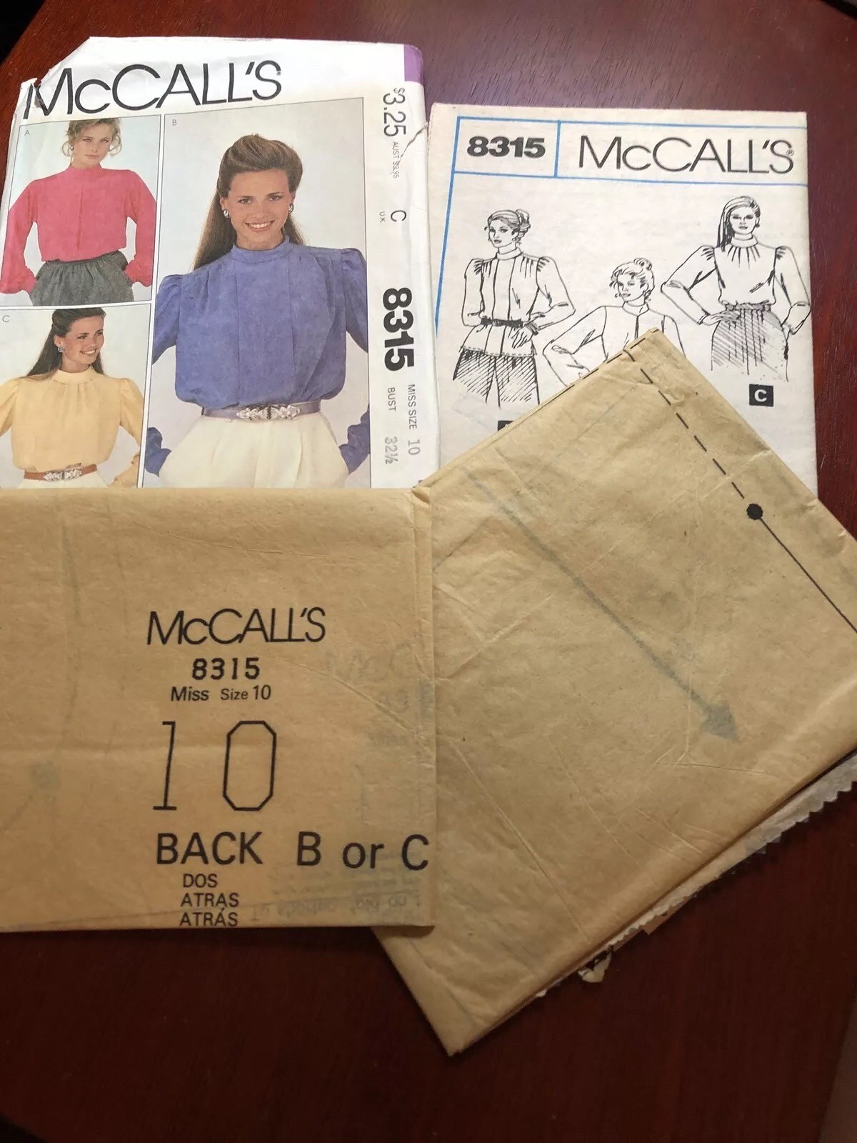 Sewing Patterns Year 1982 McCalls Pattern Number 8315 Size 10 Blouses ...