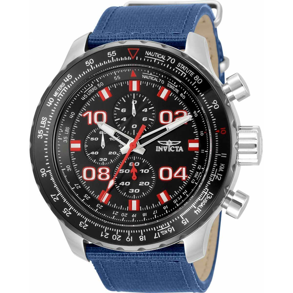 Invicta Aviator 34024 50mm Silver Stainless Steel Case with Blue Nylon ...