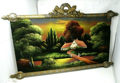 Black Velvet Painting Vintage HOME SWEET HOME Ornate wood frame house ...