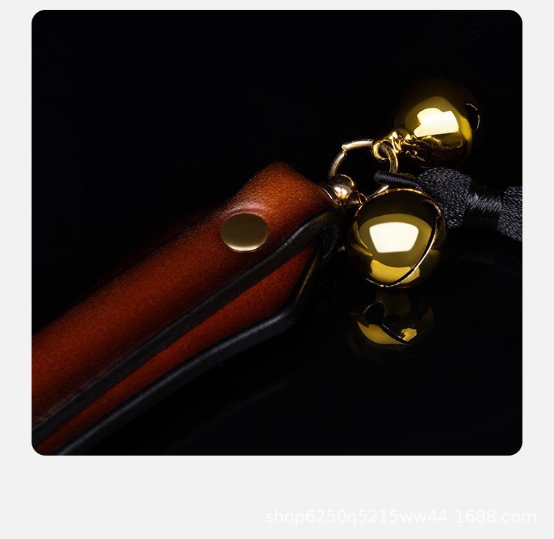 Two Tail LEATHER TAWSE 22.05'' Thick Handle of Tassel Jingling Bells ...
