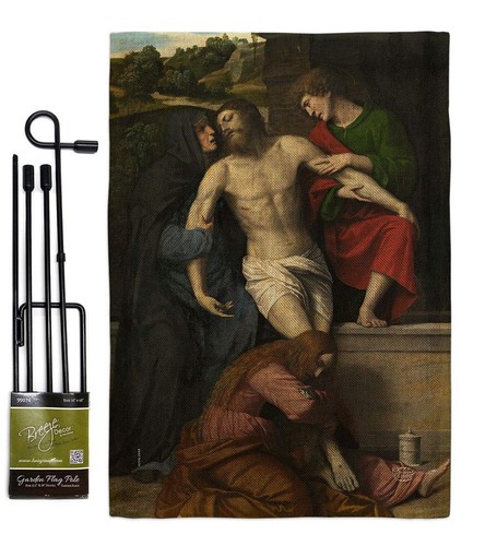 Pietà Burlap Garden Flag Set with Stand Religious Faith Hope Grace ...