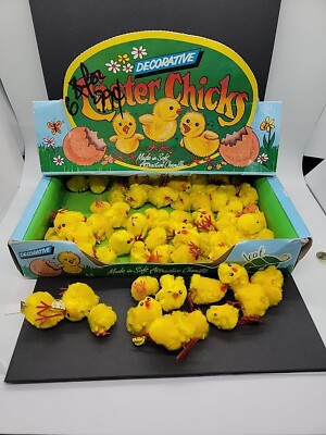 Vintage Chenille Pipe Cleaner Easter Chicks Figure plastic feet w ...