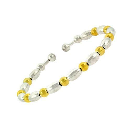 925 Silver Two-Tone Bead Bangle Bracelet | eBay