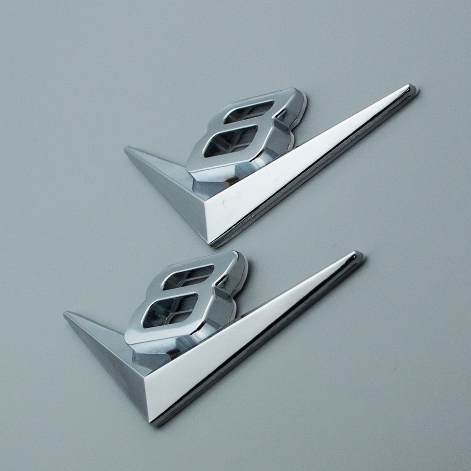 2x Silver Chrome V8 Metal Side Wing Emblem Sport Turbo Engine Rear ...