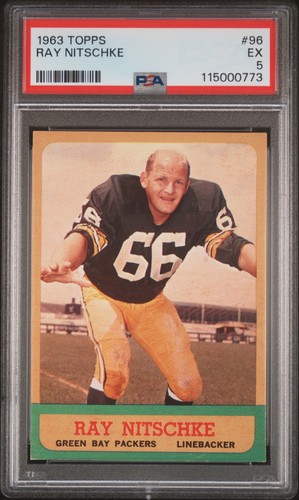 1963 TOPPS VINTAGE FOOTBALL RAY NITSCHKE #96 ROOKIE PACKERS PSA 5 LOOKS ...