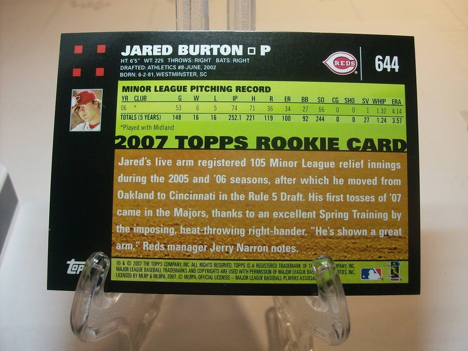 2007 Topps Baseball Card #644 Jared Burton RC (92794) | eBay