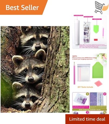 5D Diamond Painting Kit for Kids & Adults Animals Raccoons Tree Hole ...