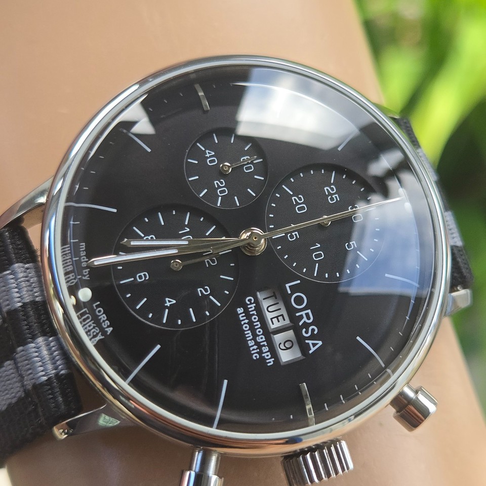 LORSA automatic men's watch chronograph day/date black dial | eBay