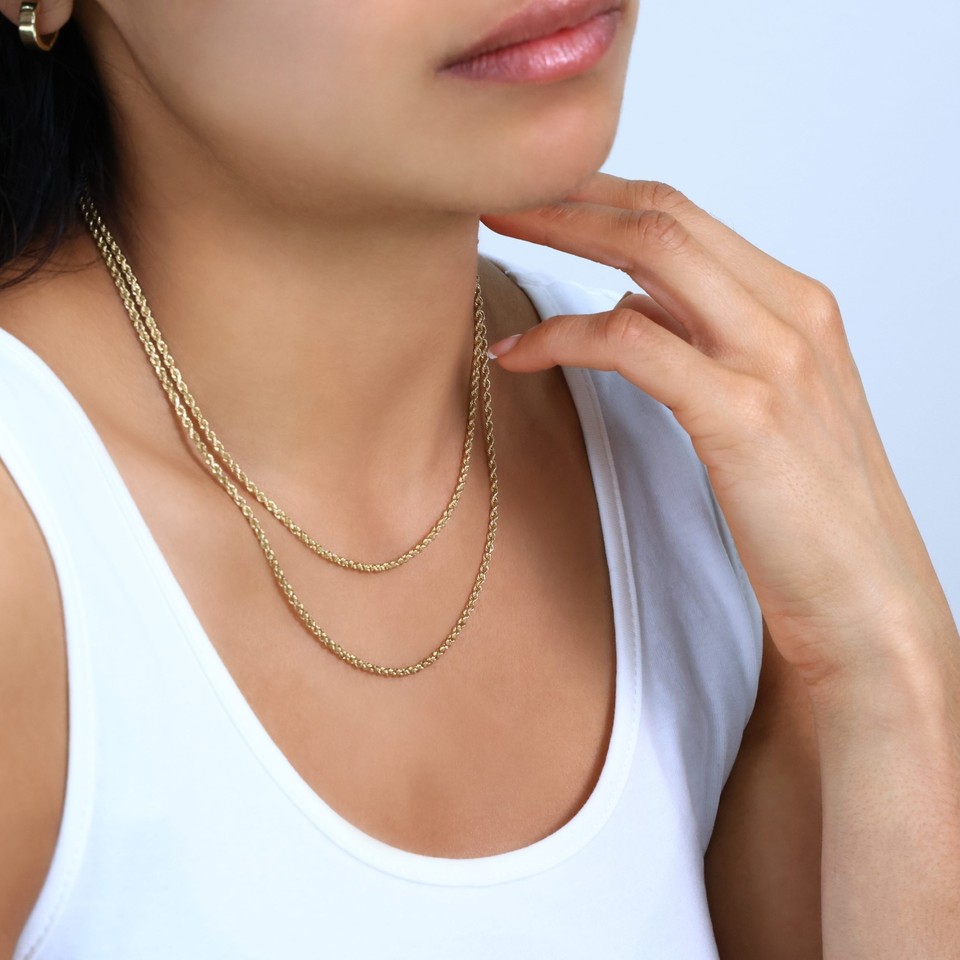 10K Yellow Gold 2mm-7mm Diamond Cut Rope Chain Necklace Men Womens 16 ...