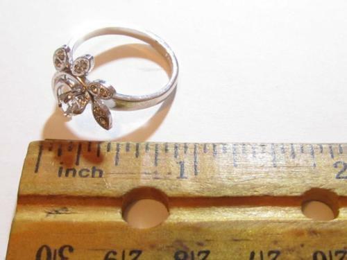 Vintage 14K GE ESPO White Gold Plated Spray FLOWER Clear Stone Silver ...