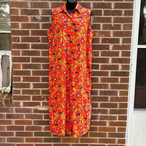 Studio C Plus sleeveless Linen Blend Maxi Button Up Orange Floral Dress 16W | eBay