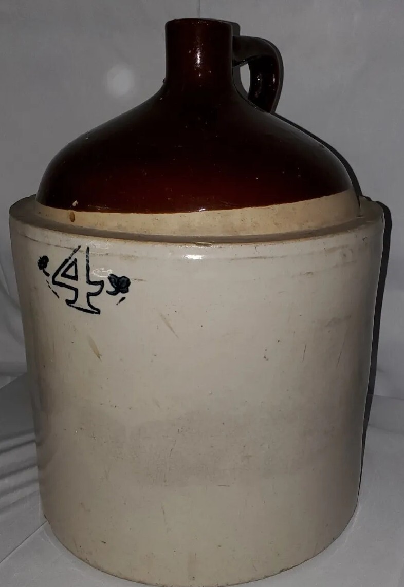 Antique 4 Gallon Brown Top Stoneware Liquor Pottery Crock Jug | eBay