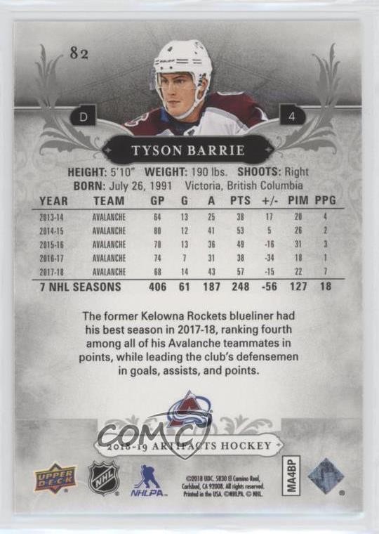 2018-19 Upper Deck Artifacts Emerald /99 Tyson Barrie #82 | eBay UK