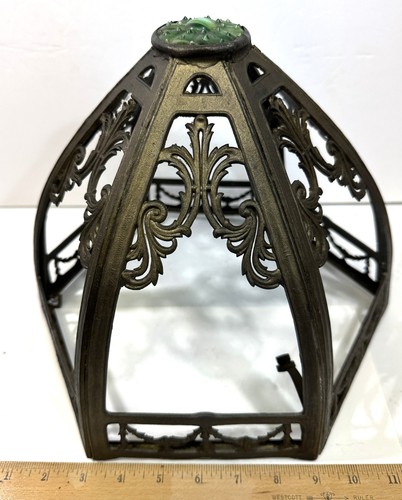 Antique Art Deco Slag Glass Inverted Ceiling Light Shade Hanger Frame ...