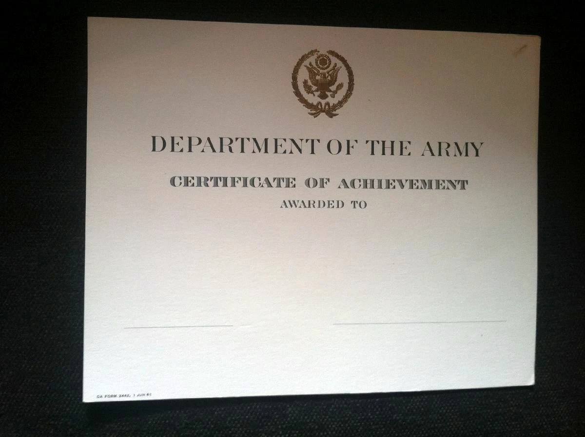 Army Certificate Of Achievement Template