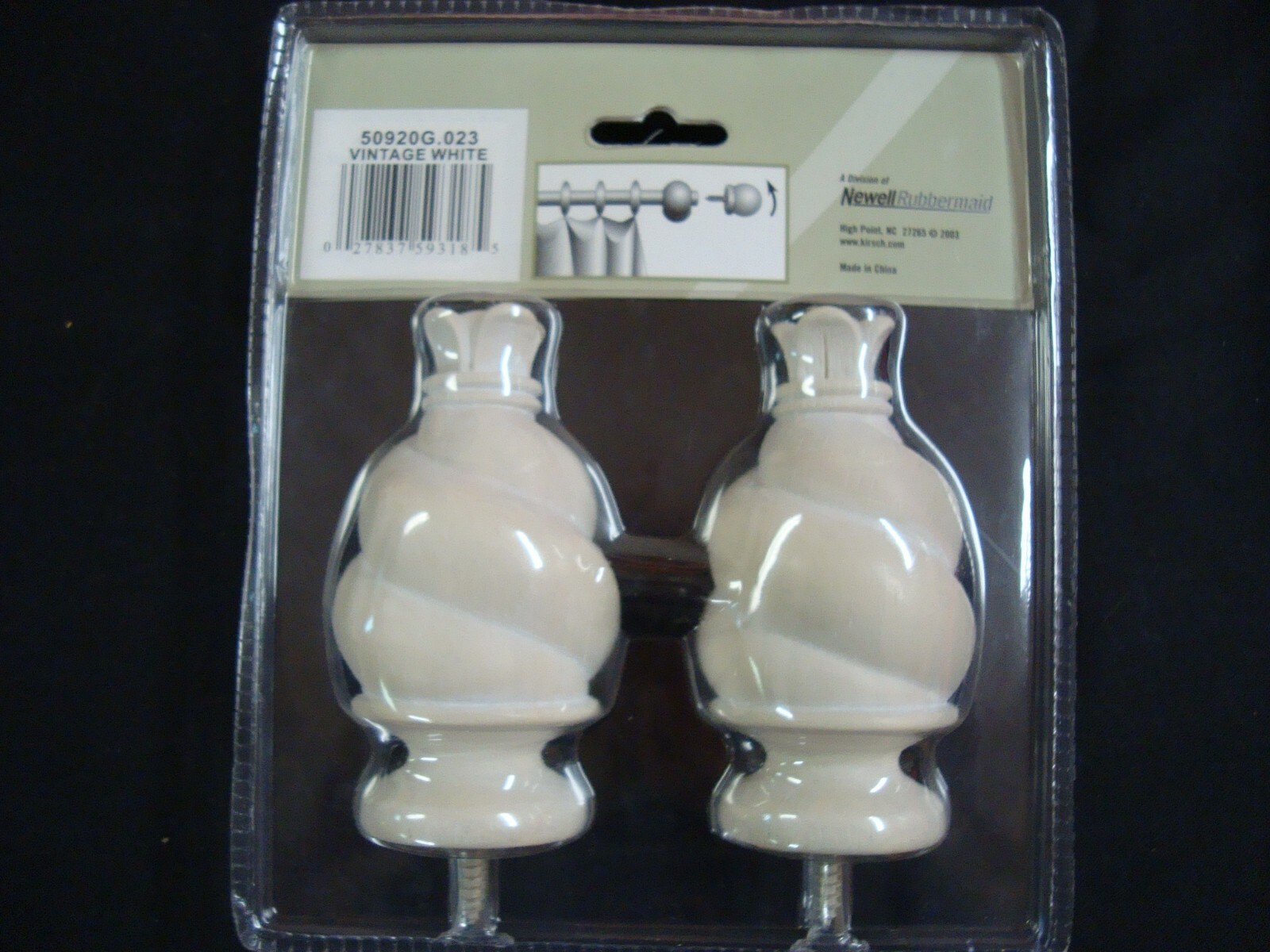 NEW 2 pc KIRSCH POLE FINIALS Twist 50920 023 Vtg White Fits 1 3/8" pole ...