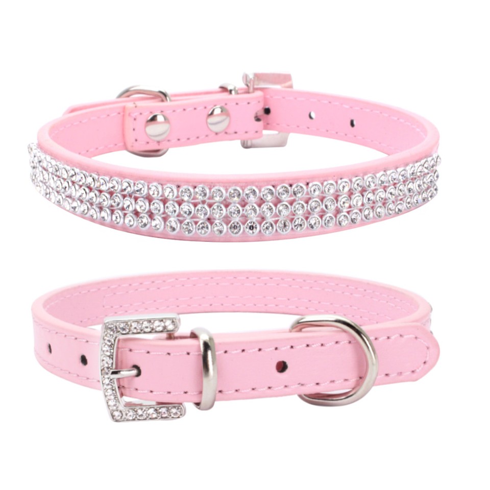Rhinestone Diamond Dog Collar Leather Diamante Dog Puppy Cat Kitten XS ...