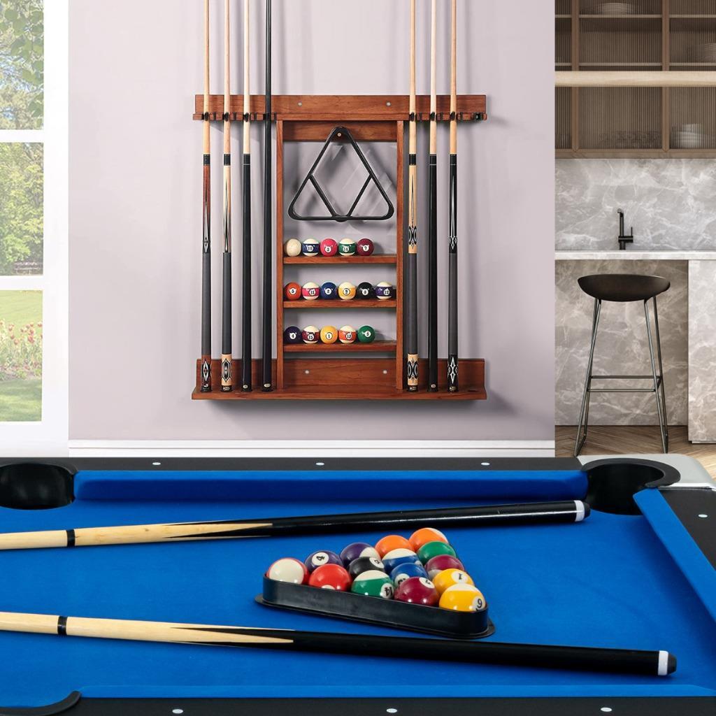 Wooden Wall Mounted Billiard Pool Snooker Game Cue Rack Ball Stick ...