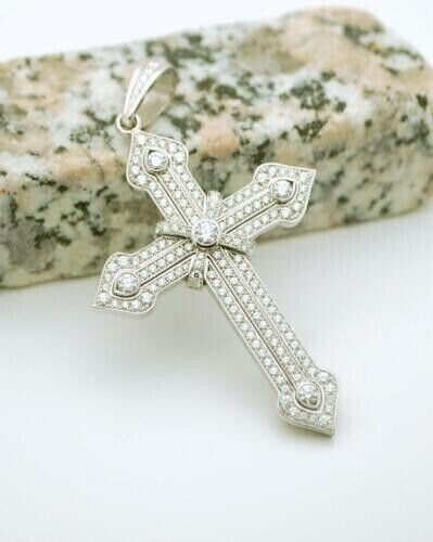 2Ct Lab Created Diamond Round Men's Cross Pendant 14K White Gold Plated ...