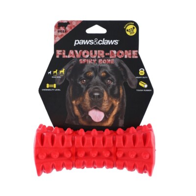 Paws & Claws 16cm Beef Flavour-Bone Spiky Bone Rubber Dog Toy Gums ...