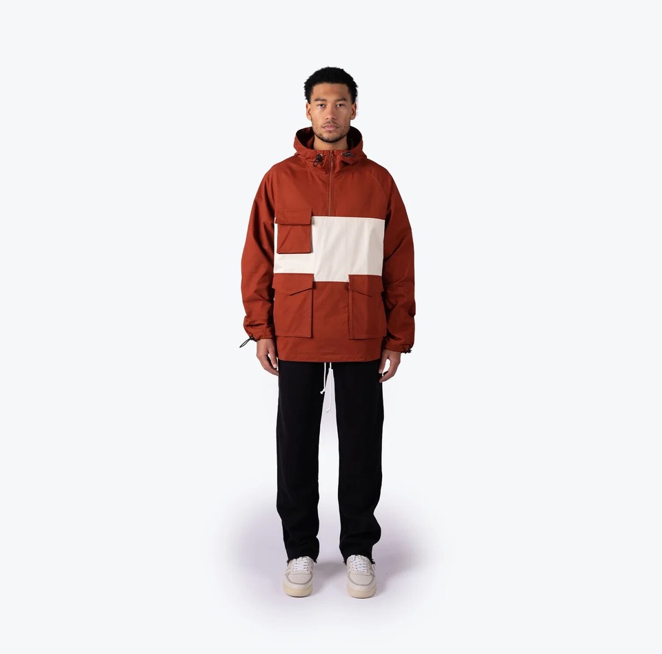 Richie Le HOODED ANORAK PULLOVER - DEEP BURNT RED ORANGE | eBay