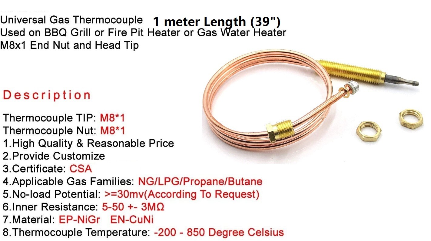 1m Propane Heater Thermocouple Sensor Gas Fridge Fireplace Stove Grill ...