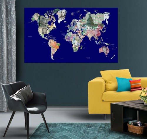 3D Banknote Puzzle B056 World Map Wall Stickers Vinyl Wallpaper Mural ...