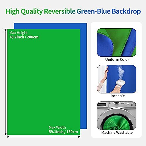 Blue Green Screen Backdrop Kit, 2-in-1 6.5x5 ft Green Screen Stand for ...