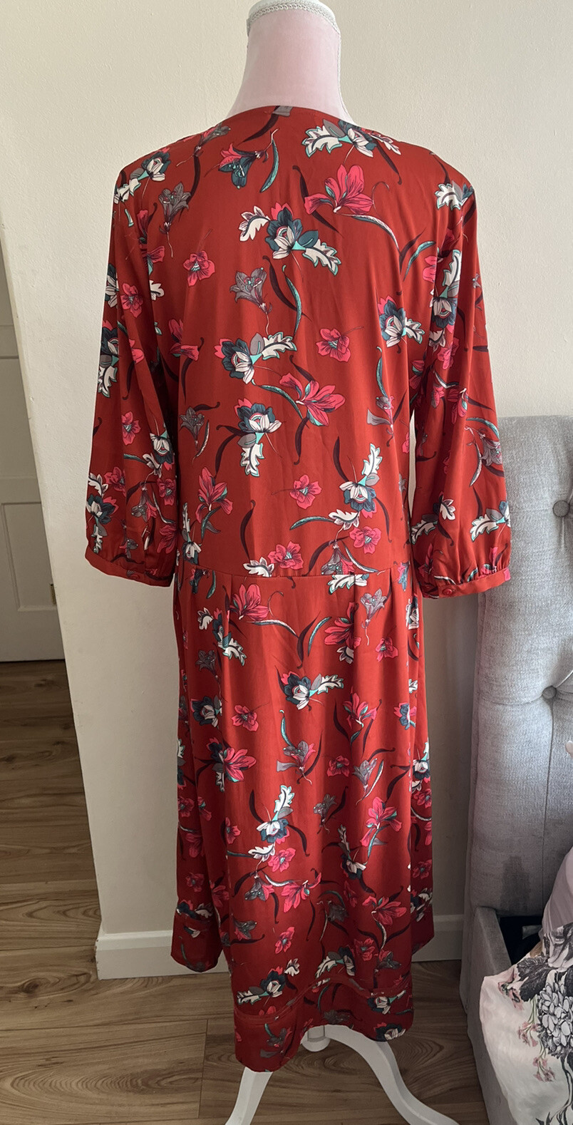Hush Liv Botanical Midi Tea dress Size 12 Rust Red floral print ...