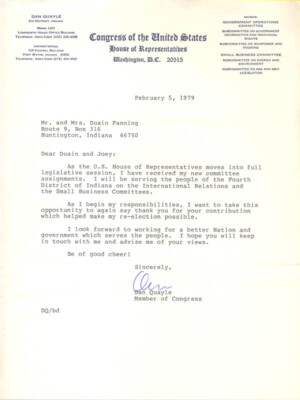 DAN (JAMES DANFORTH) QUAYLE - TYPED LETTER SIGNED | eBay