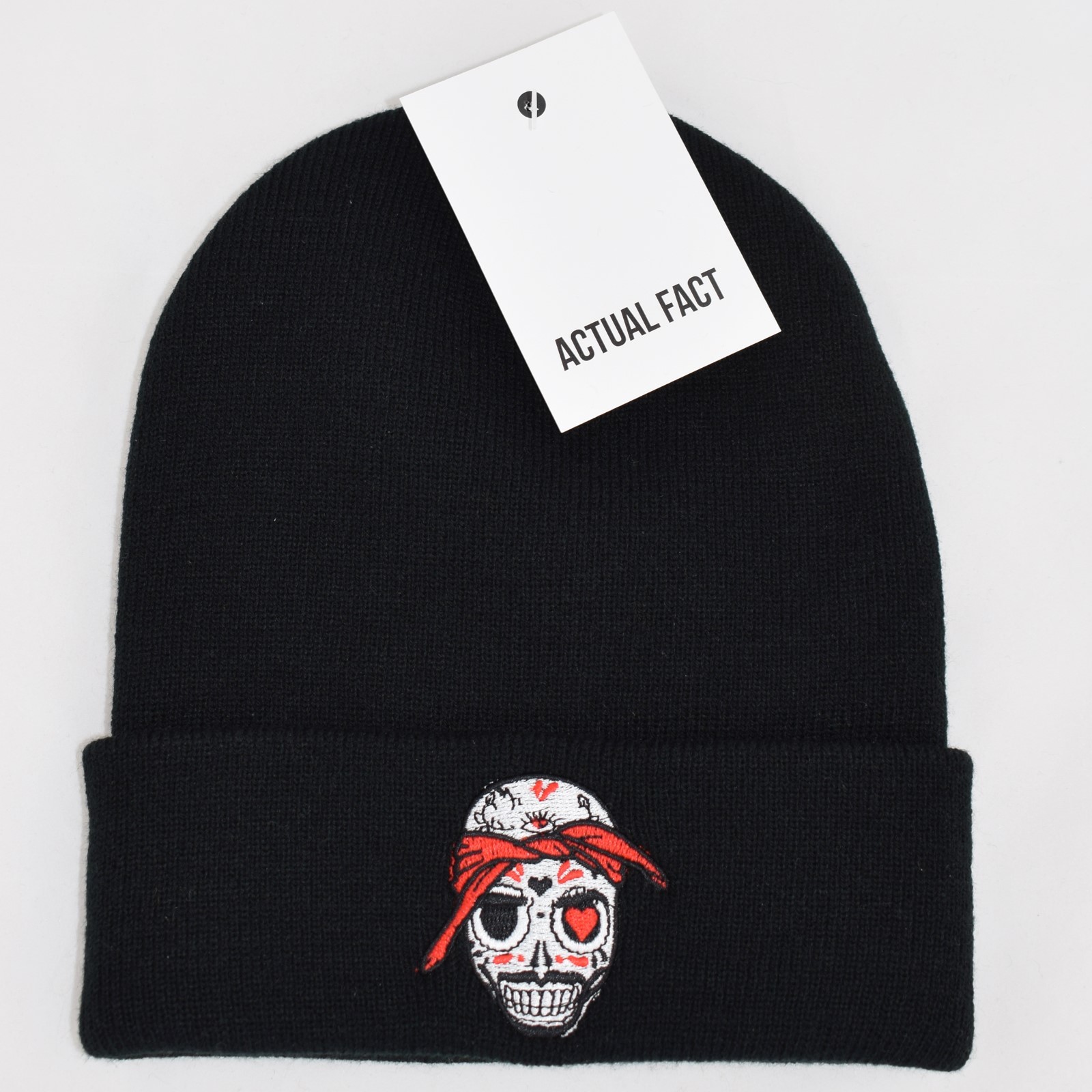Tupac Day of the Dead Skull Embroidered Hip Hop Roll Up Black Beanie ...