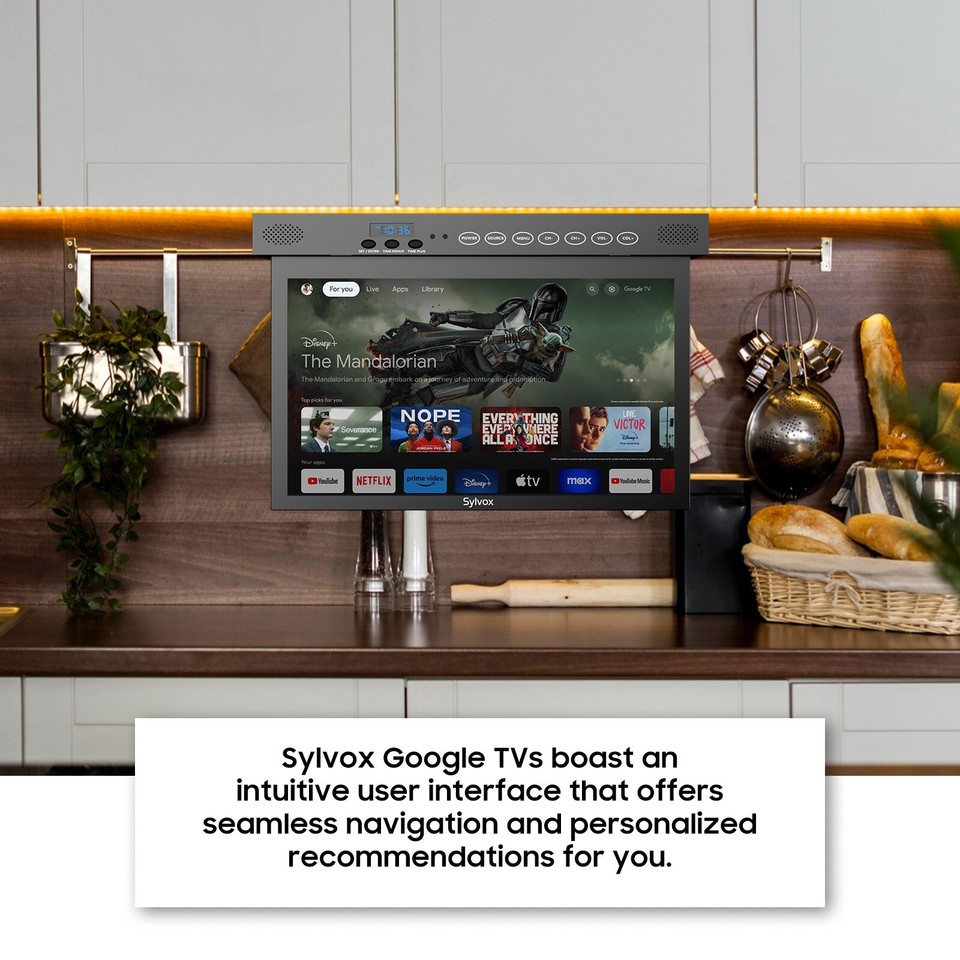 Sylvox 15.6 inch Under Cabinet TV 1080P Kitchen TV Built-in App Smart ...