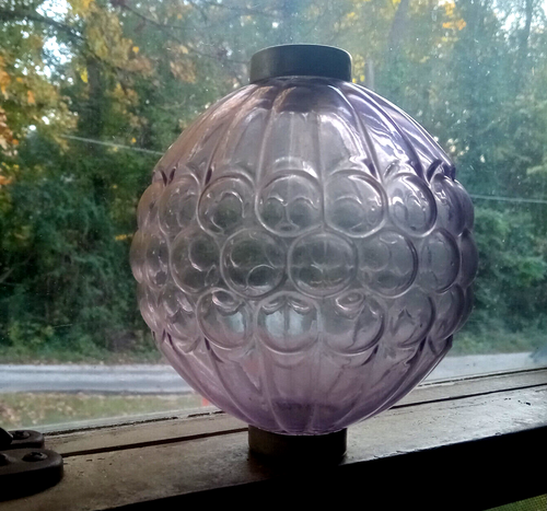 1890s RIBBED GRAPE HAND BLOWN AMETHYST GLASS LIGHTNING ROD BALL WITH ...