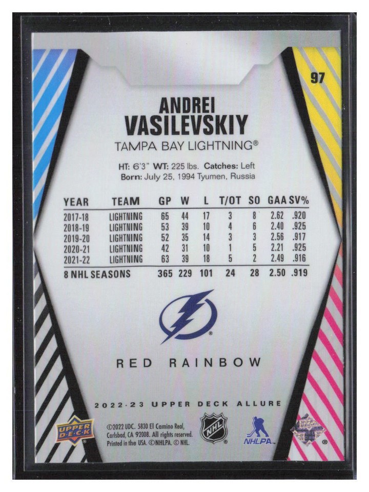 Andrei Vasilevskiy 2022-23 UD Allure Red Rainbow #97 Tampa Bay ...