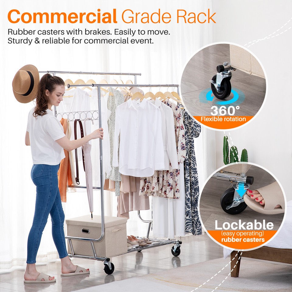 Collapsible Double Heavy Duty Rolling Clothing Garment Rack with ...