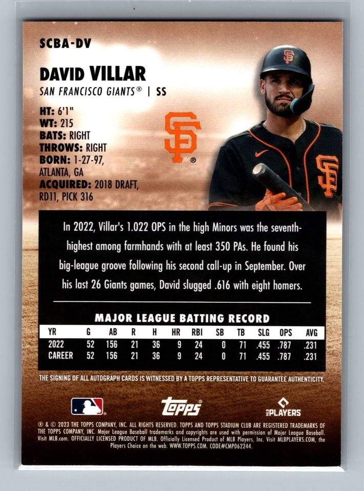 2023 Stadium Club David Villar Autograph | eBay