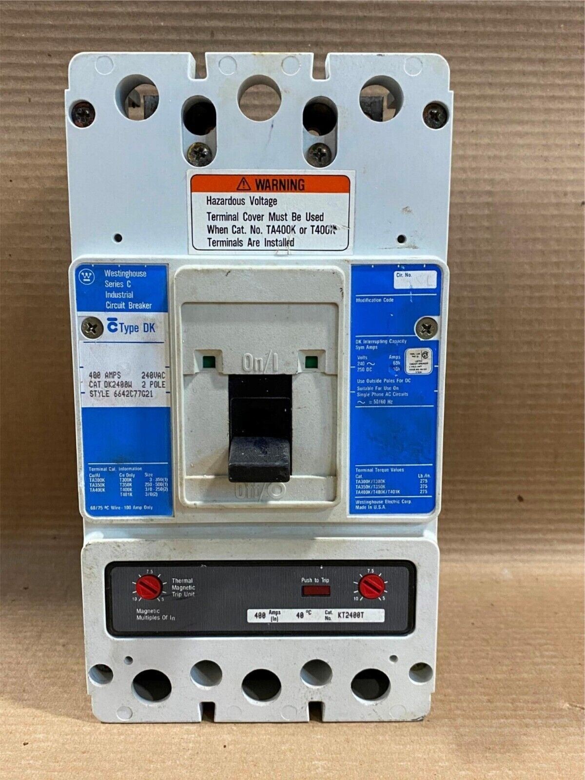 CUTLER HAMMER DK DK3400W 3 Pole 400 AMP TRIP 240V CIRCUIT BREAKER ...