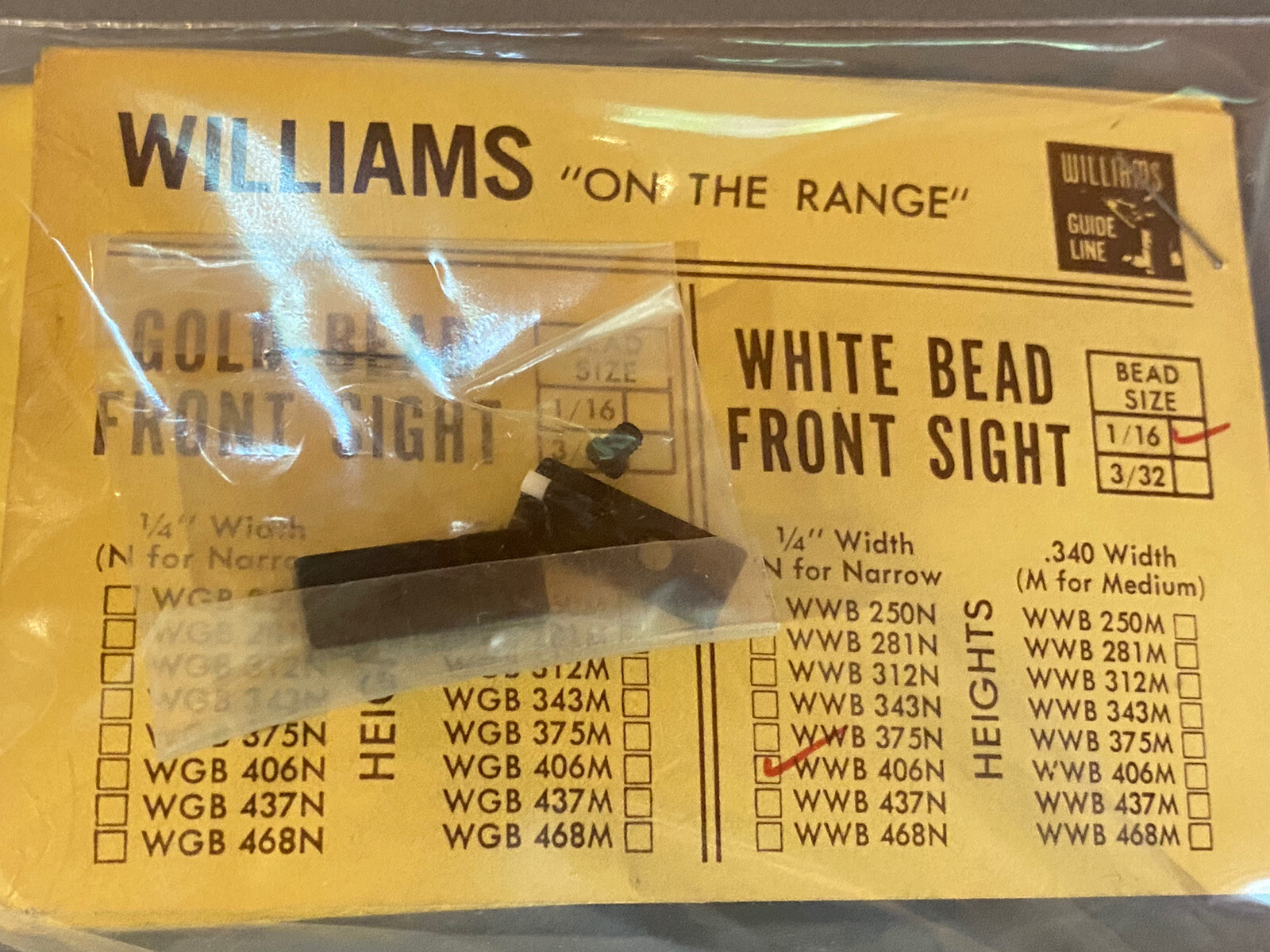 Vtg NOS Williams Front Sight 1/16 White Bead 1/4” Wide WWB 406N | eBay