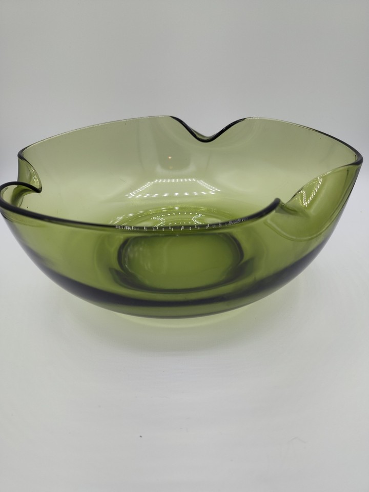 Viking Glass Epic Line Olive Green Freeform Ruffled Bowl 1960s Mid ...