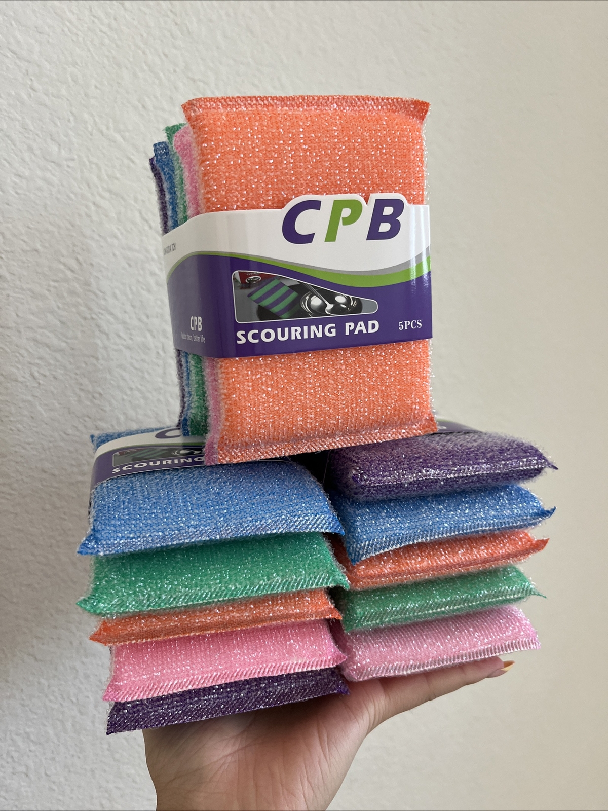 3 pack of 5 (15pcs) scouring pads multicolor, for kitchen/dishwasher ...