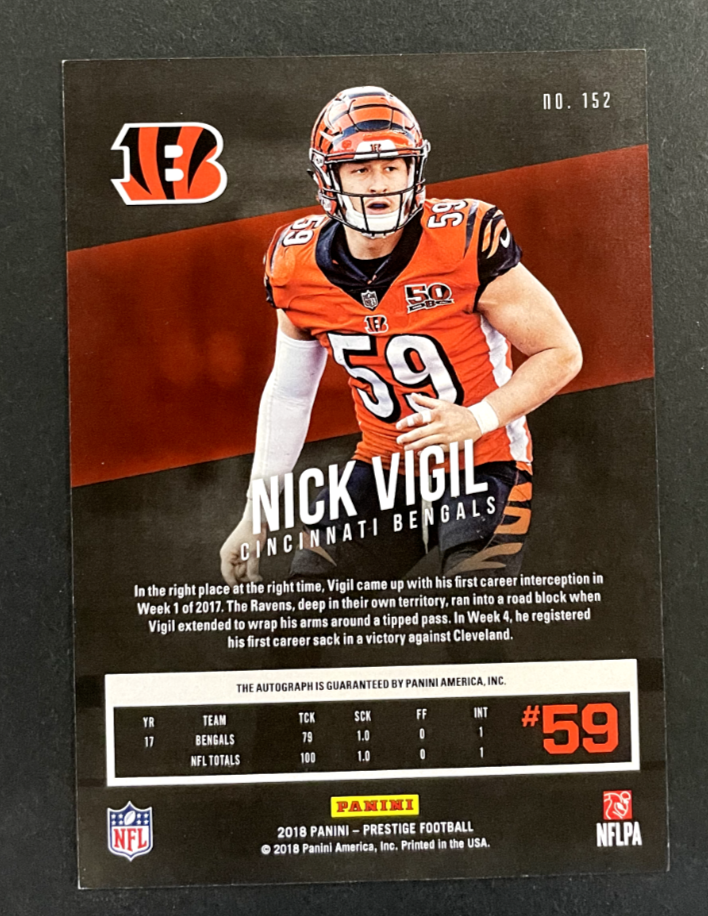 2018 Panini Prestige - Nick Vigil #152 Cincinnati Bengals - AUTO | eBay