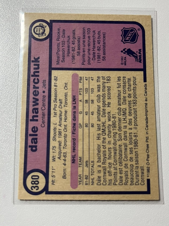 DALE HAWERCHUK 1982 O-PEE-CHEE ROOKIE CARD NO. 380 | eBay