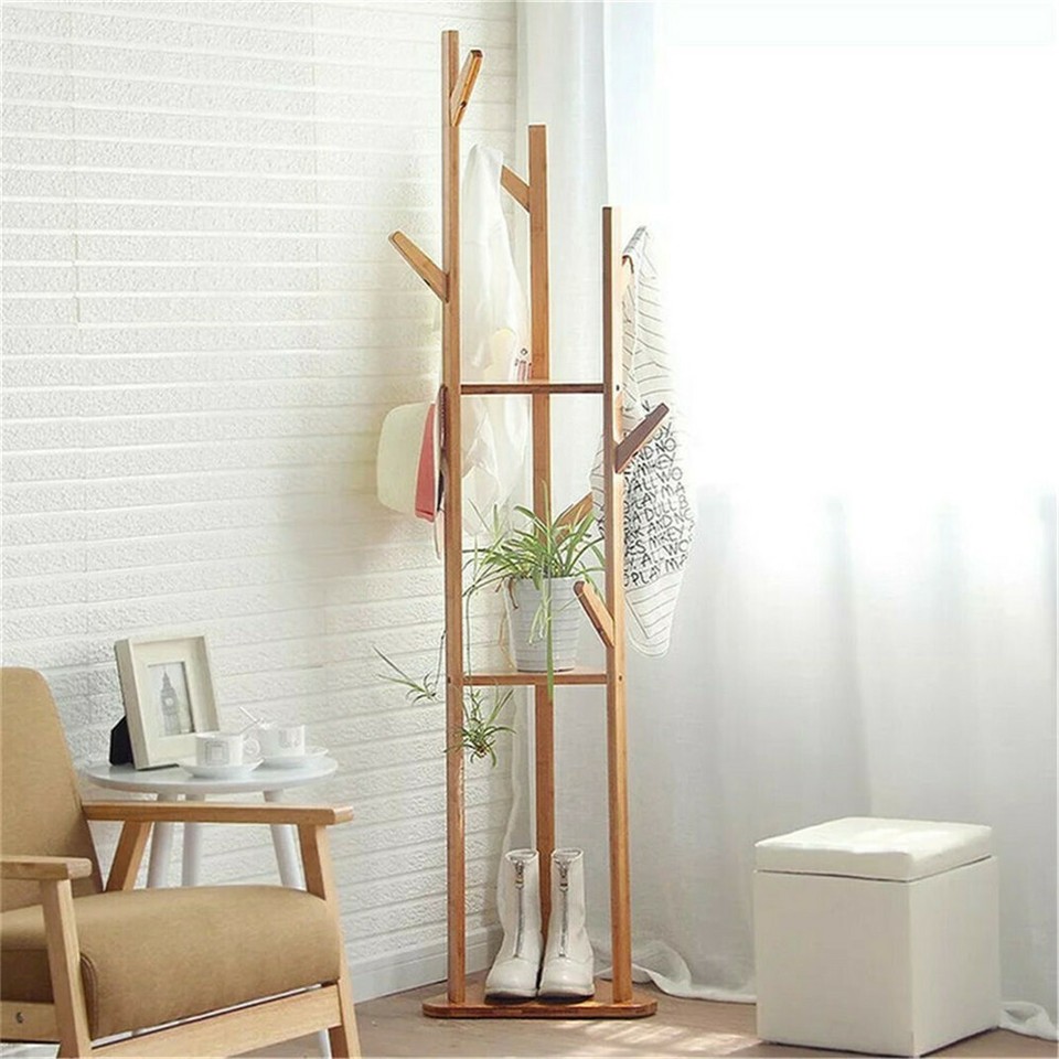 Solid Wood Floor Standing Hat Coat Jacket Hanger Storage Stand W ...