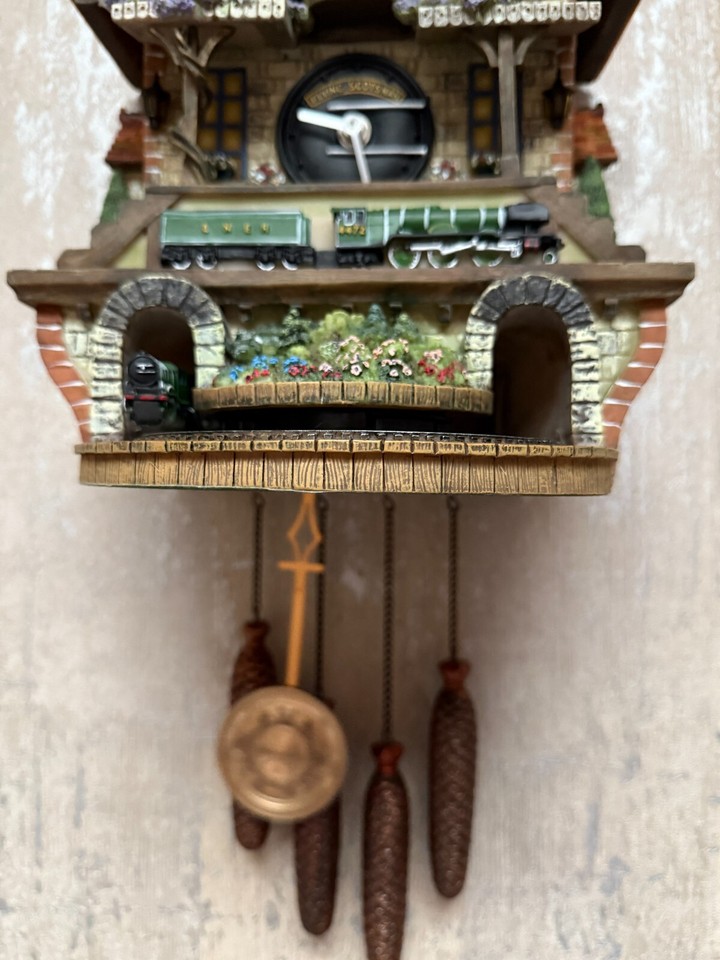 Cuckoo Clock Huge train Station with Pop Out Conductor Moving Sound ...